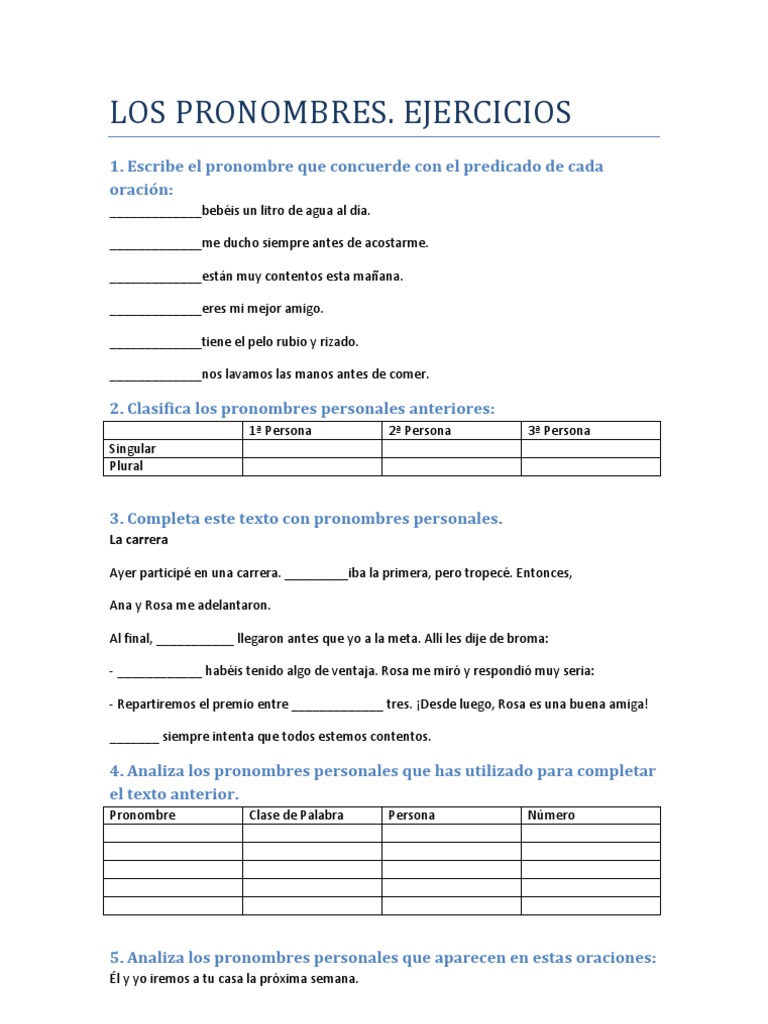 Ejercicios de Los Pronombres Ejercicios de Los Pronombres