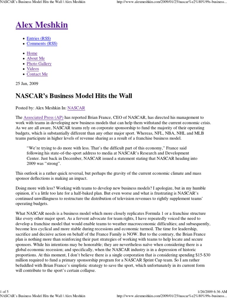 NASCAR's Business Model Hit | PDF | Nascar | Stock Car Racing