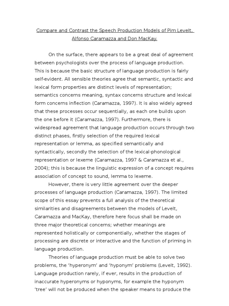 Compare and Contrast The Speech Production Models of Pim Levelt | PDF ...