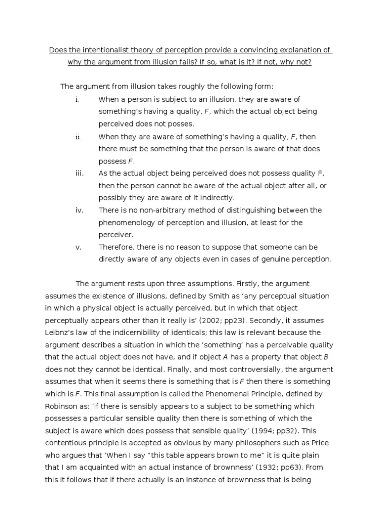 Does The Intentionalist Theory of Perception Provide A Convincing ...