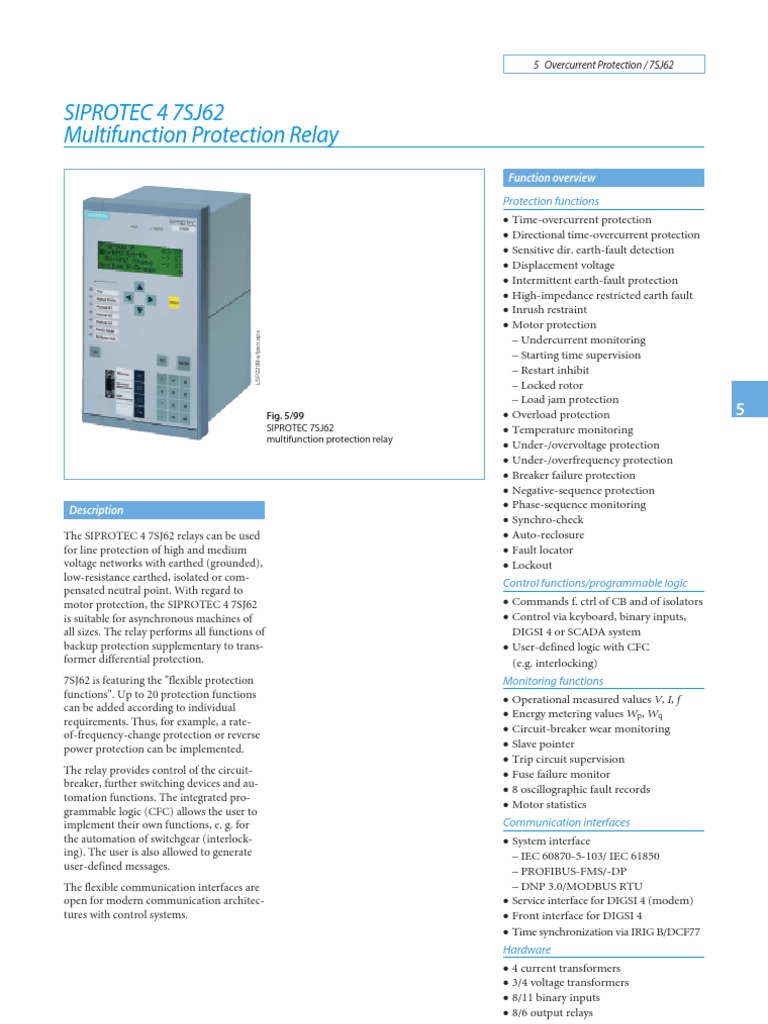 7SJ62 Manual PDF | PDF | Electric Motor | Relay
