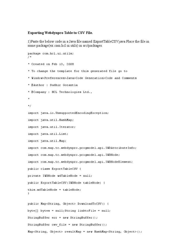 Export Webdynpro Table to CSV Guide | PDF | String (Computer Science) | Text File