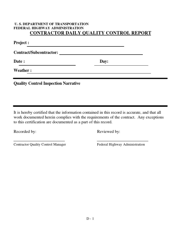 Contractor Daily Quality Control Report | PDF