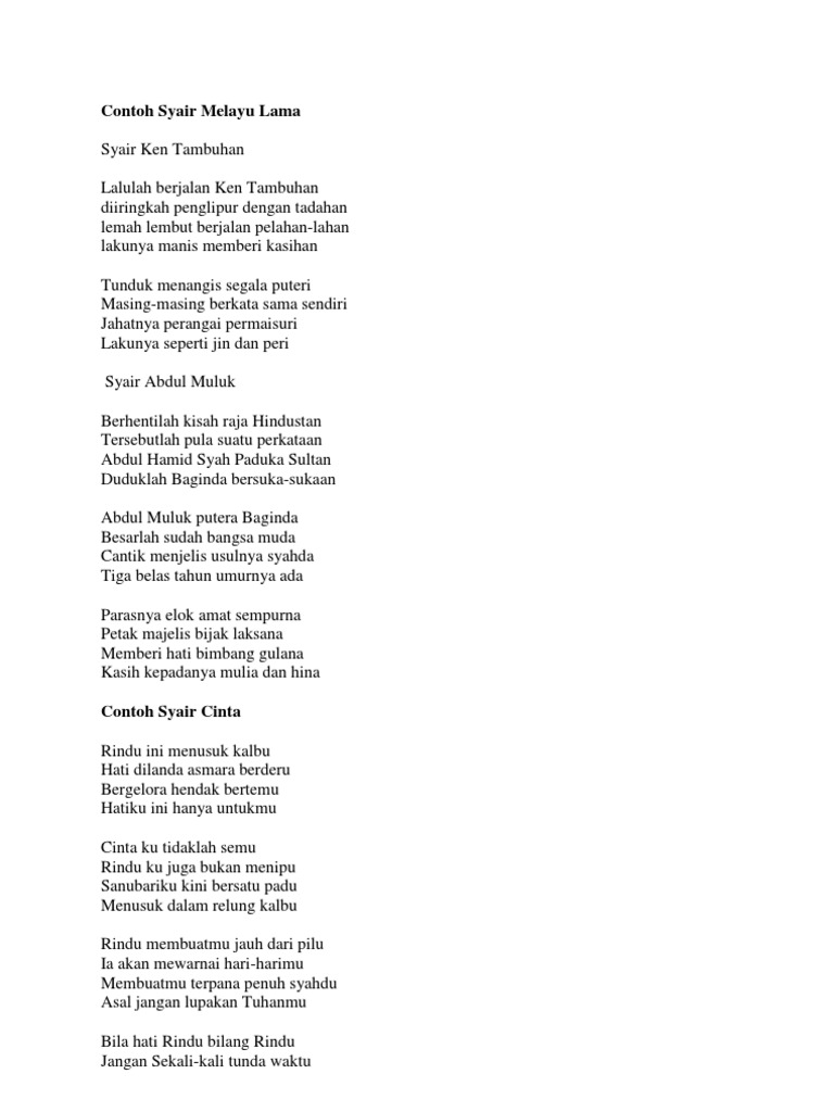 Contoh Syair Melayu Lama | PDF