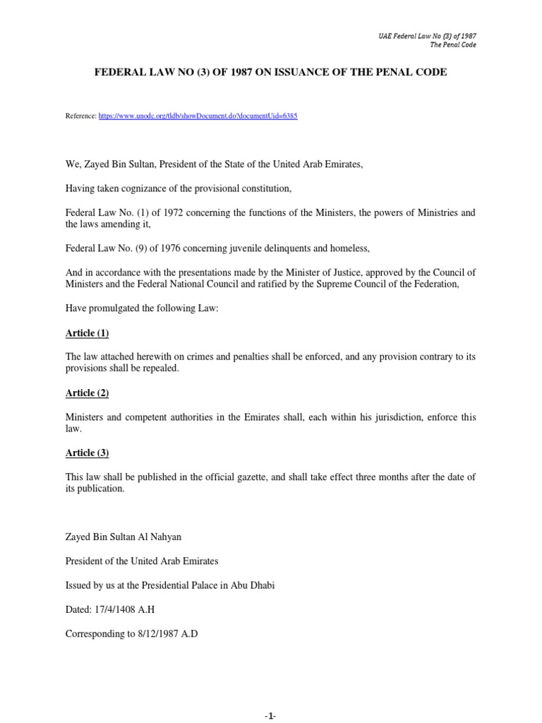 UAE Penal Code Overview 1987 | PDF | Capital Punishment | Crime & Violence