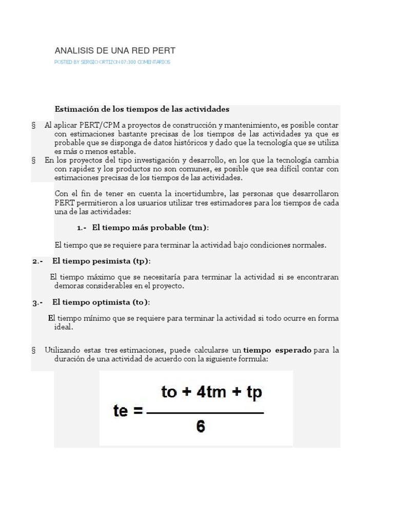 Analisis de Una Red Pert | PDF | Diferencia | Dispersión estadística