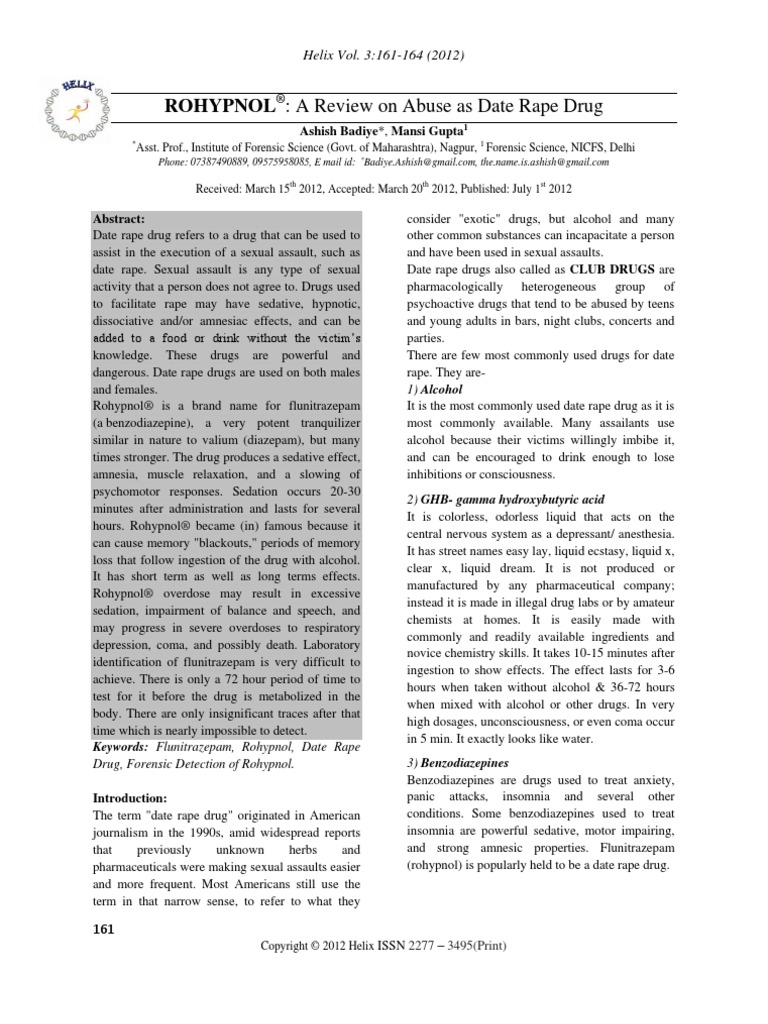 ROHYPNOL®: A Review On Abuse As Date Rape Drug | PDF | Benzodiazepine ...