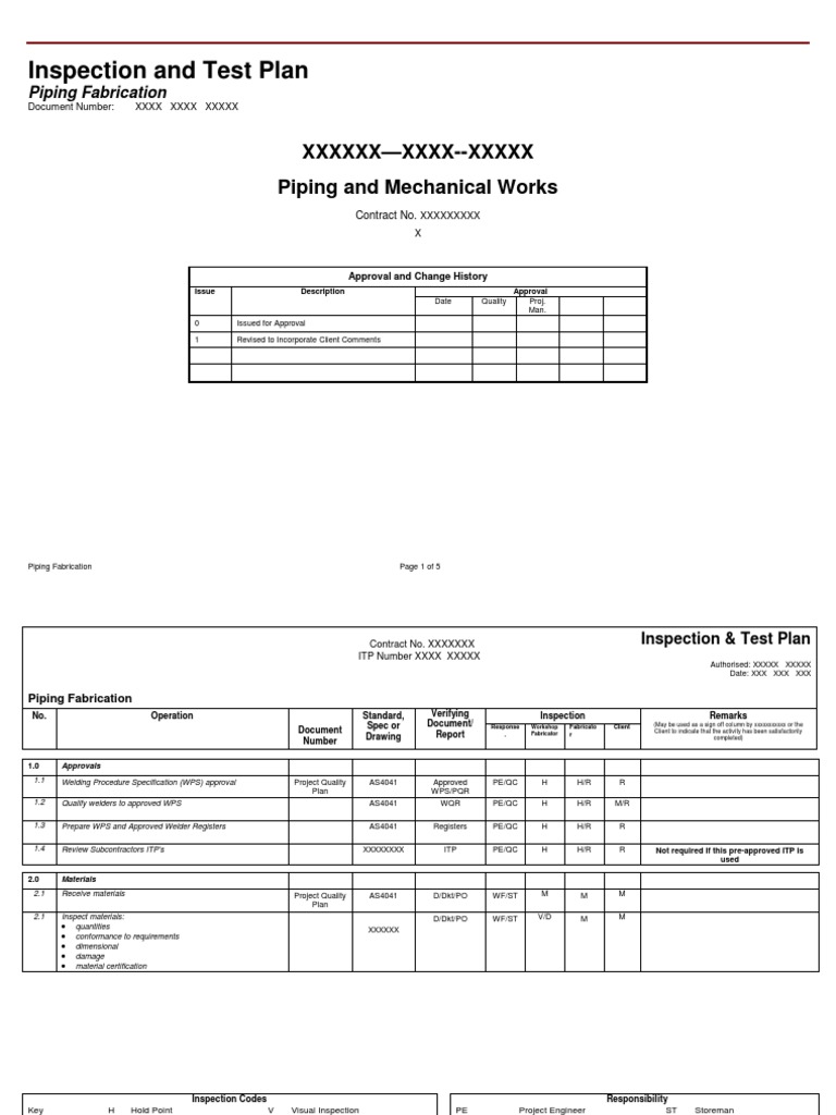 Piping Fabrication Inspection Test Plan | PDF | Welding | Construction