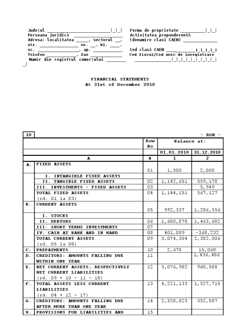 Bilant LB Engleza Model 2003 | PDF