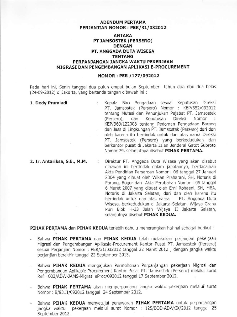 KJM (Adendum Pertama) | PDF