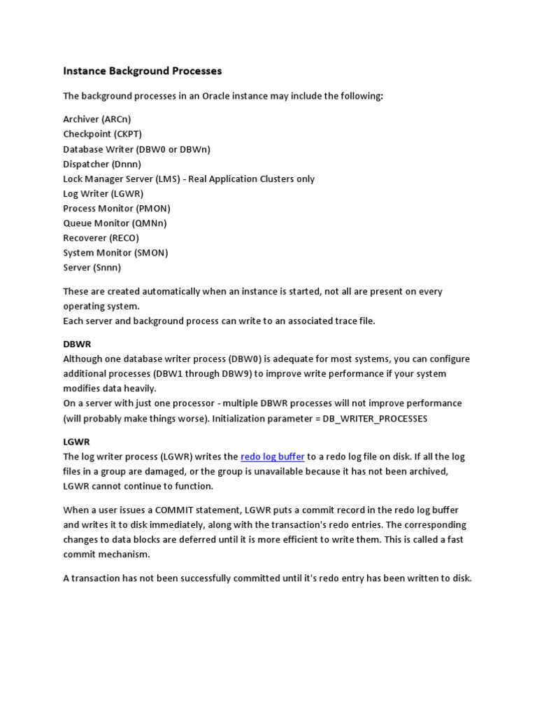 Oracle Instance Background Processes Overview | PDF | Data Management ...