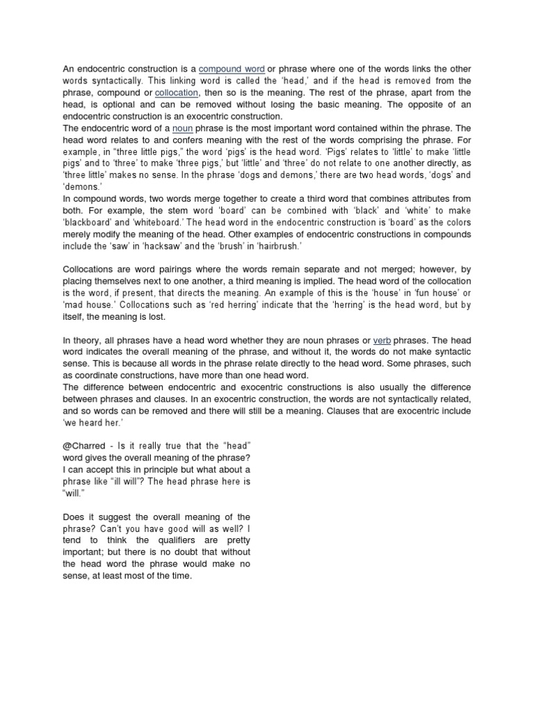 An Endocentric Construction Is A | PDF | Phrase | Morphology