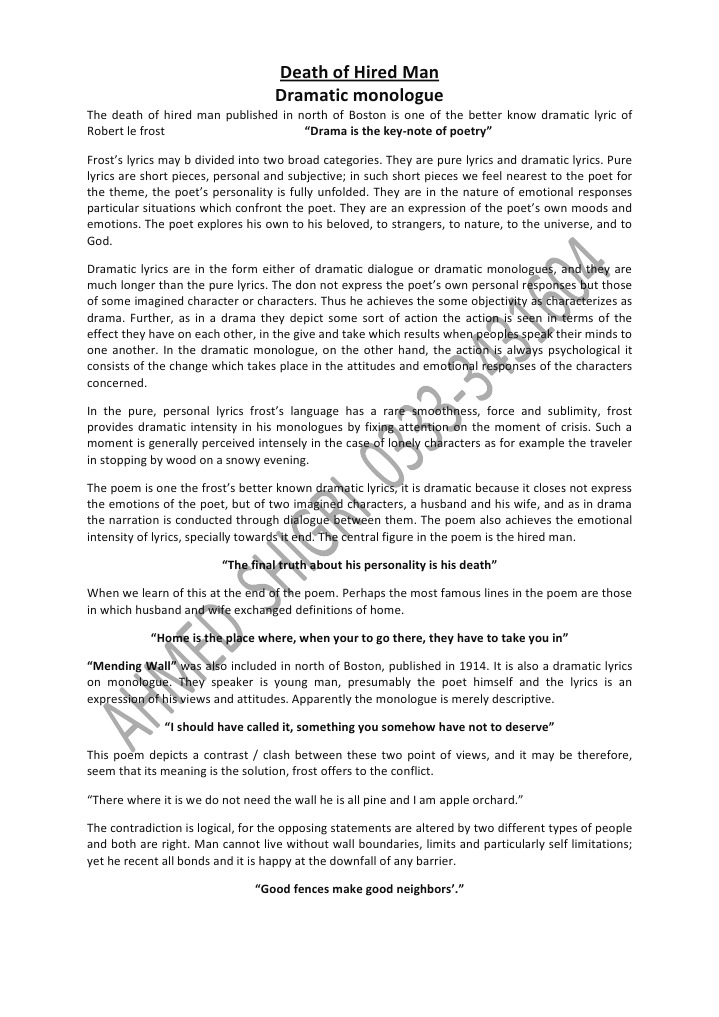 Death of Hired Man Poem | PDF | Lyric Poetry | Poetry