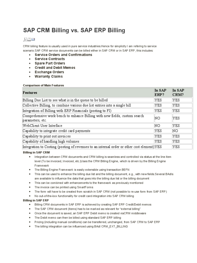 SAP CRM Billing Vs ECC Billing | PDF | Invoice | Customer Relationship ...