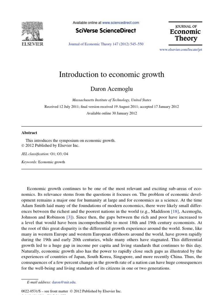 Daron Acemoglu Introduction To Economic Growth (2012) | PDF | Economic ...