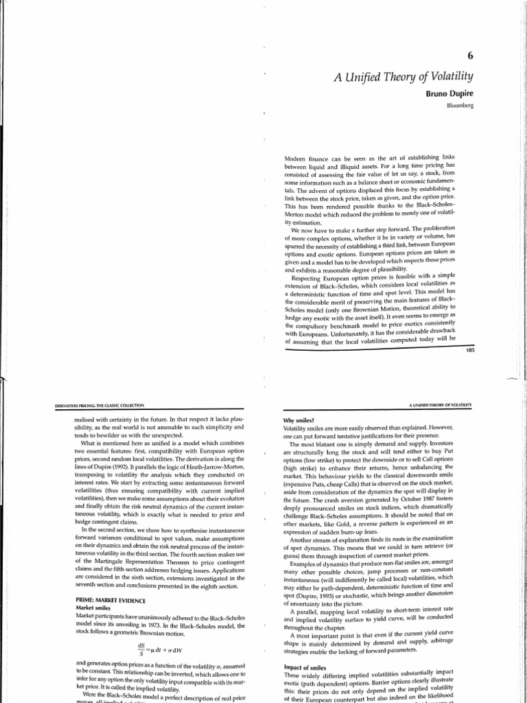 A Unified Theory of Volatility (Bruno Dupire) | PDF