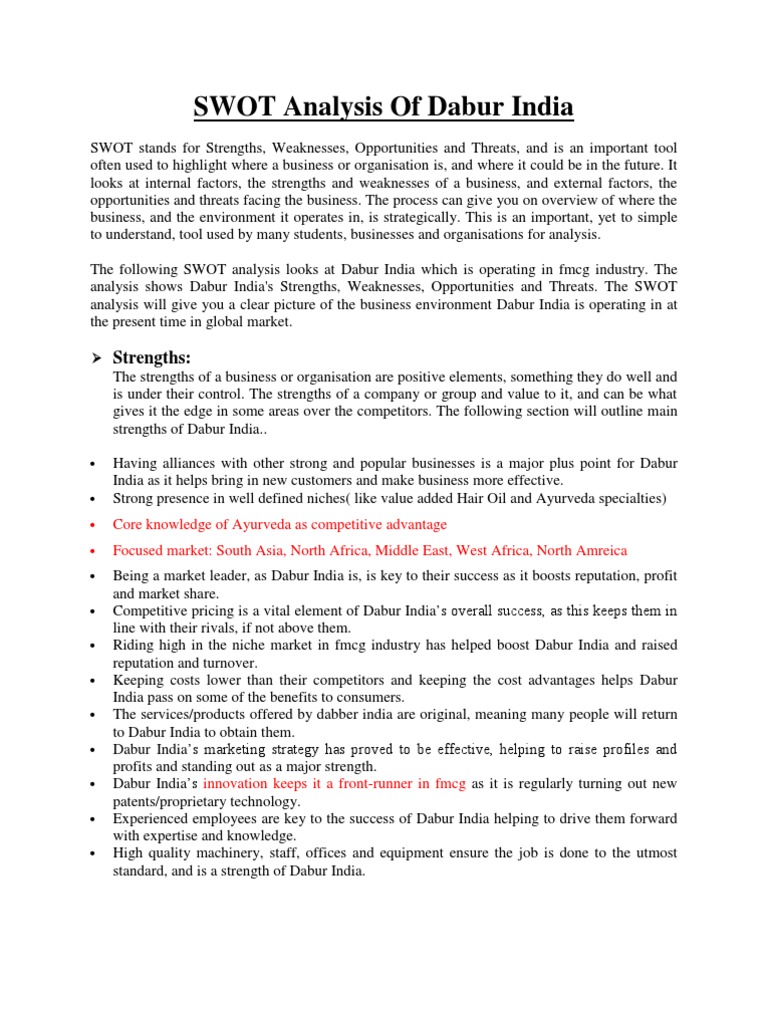 Dabur SWOT Analysis | PDF | Swot Analysis | Competition