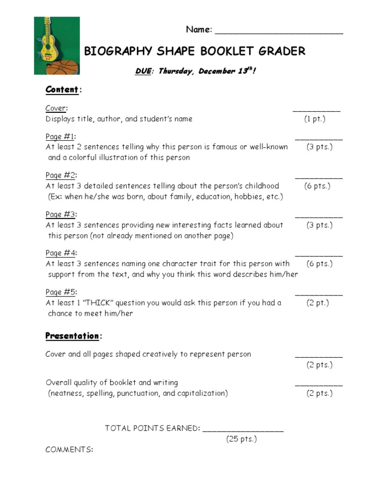 Biography Shape Booklet Grading Rubric | PDF
