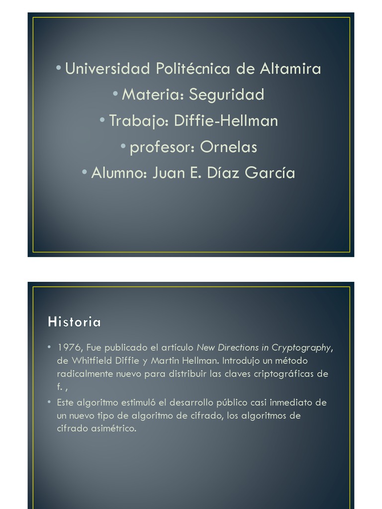 Diffie Hellman Presentacion | PDF | Criptografía | Comunicación segura