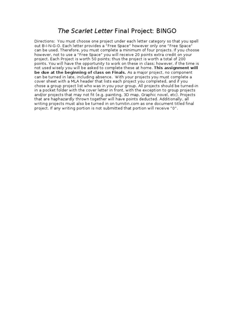 The Scarlet Letter Final Project: An Insightful Breakdown of the BINGO ...