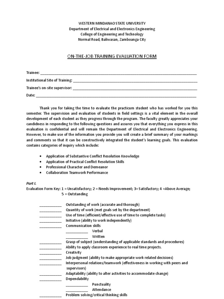 OJT Evaluation Form and Feedback Guide | PDF | Evaluation | Thought