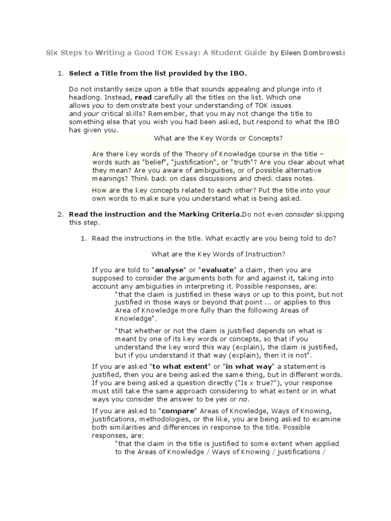 TOK Essay Writing Guide | PDF | Theory Of Justification | Epistemology