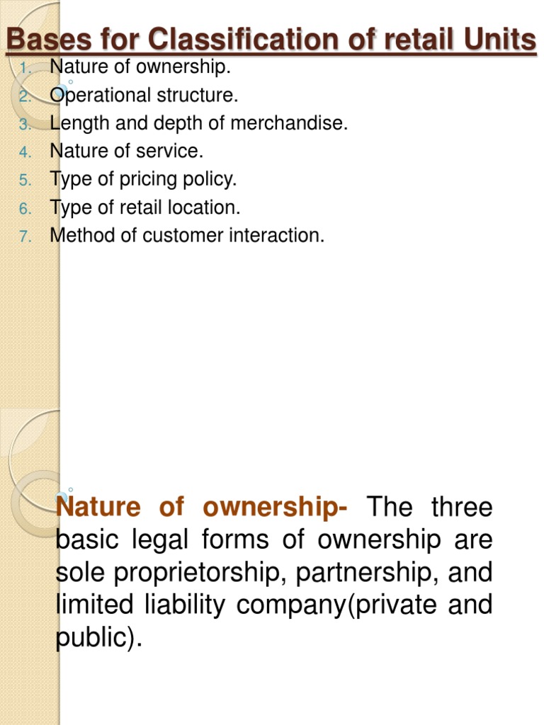 Bases For Classification of Retail Units | PDF | Retail | Ownership