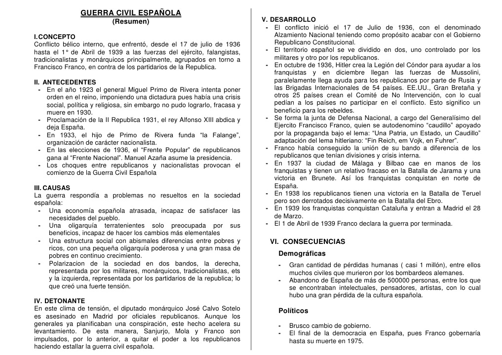 Resumen de la Guerra Civil Española | PDF | Francisco franco | guerra ...