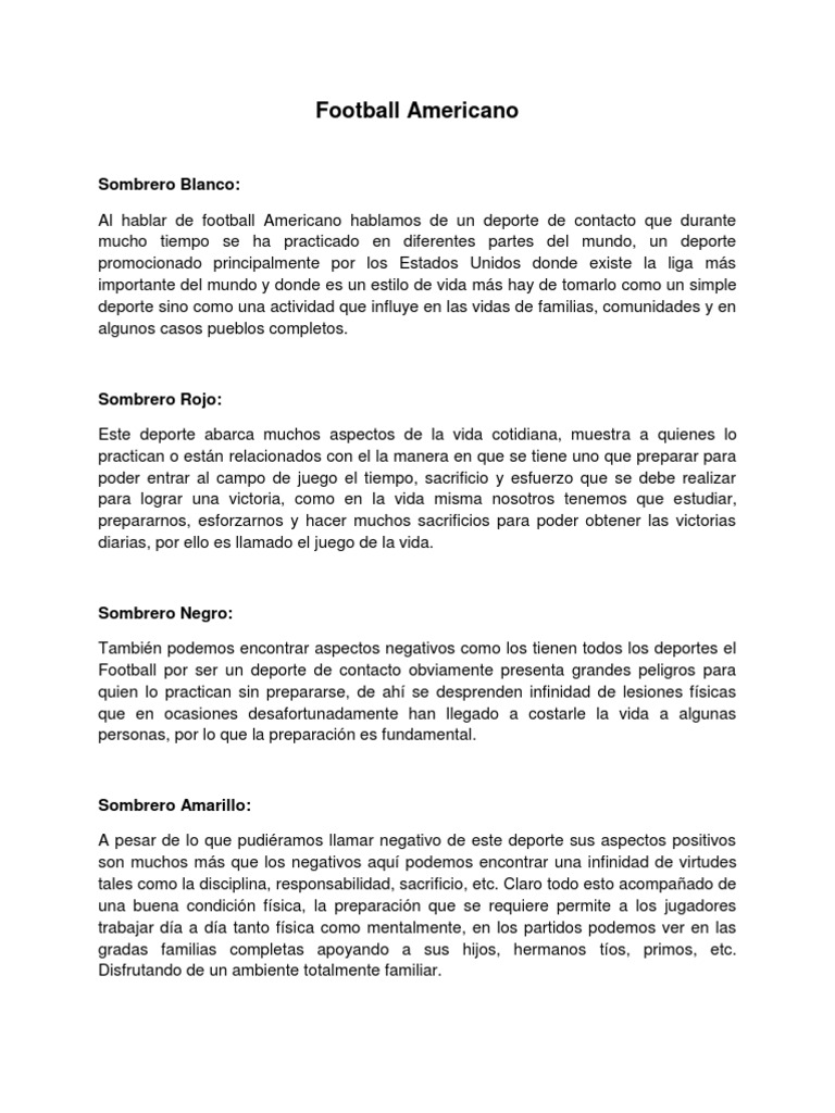 Ensayo Sombreros Del Pensamiento Football | PDF | Deportes | Asociación ...