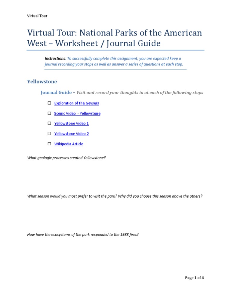 National Parks Virtual Tour Journal Guide | PDF
