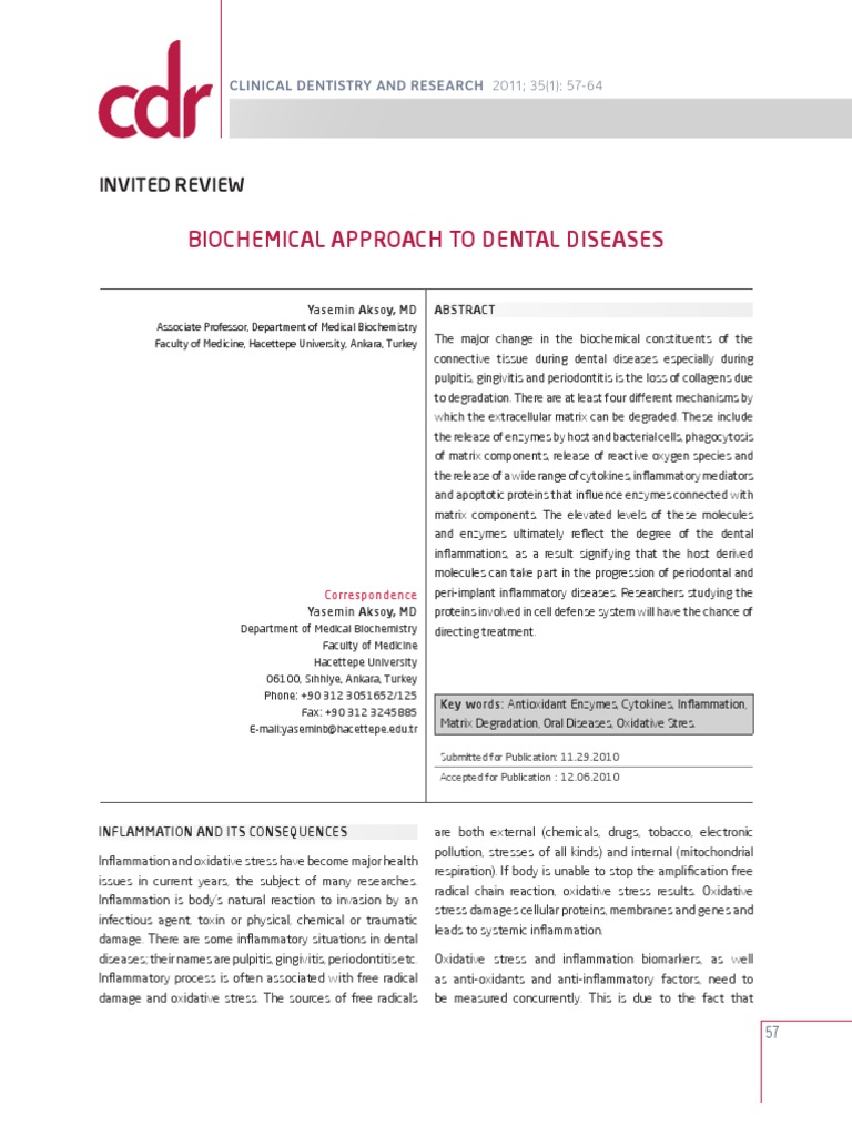 Biochemical Approach To Dental Disease | PDF | Reactive Oxygen Species ...