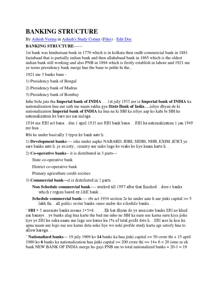 Banking Structure: Ashish Verma Ashish's Study Corner Files Edit | PDF ...