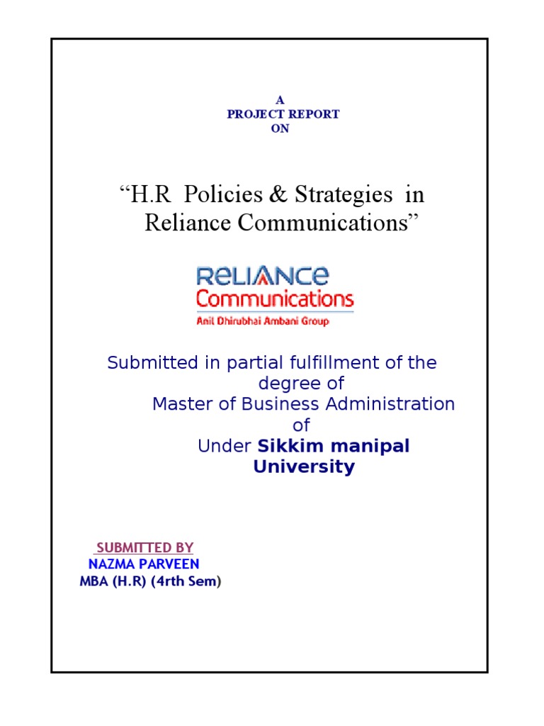 H.R Policies & Strategies in Reliance Communications | PDF | Job ...