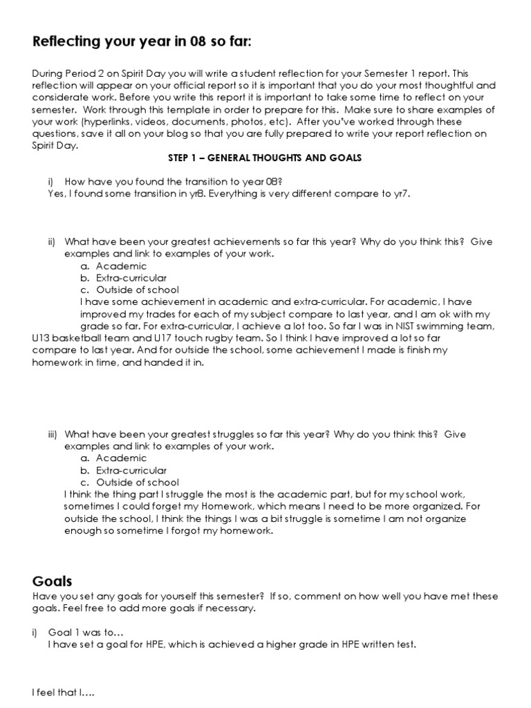 Preparation For Personal Reflection | PDF | Educational Assessment ...