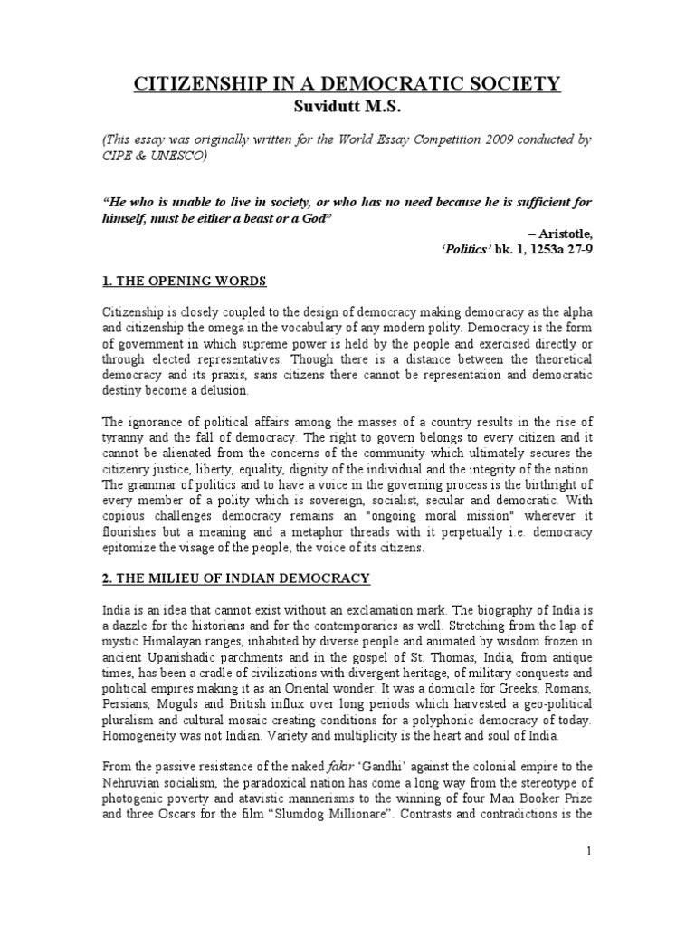Citizenship in A Democratic Society | PDF | Governance | Citizenship
