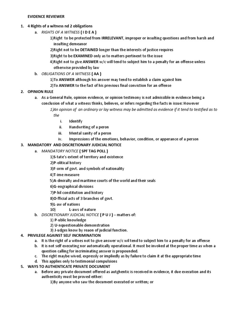 Evidence Reviewer | PDF | Evidence (Law) | Witness Impeachment