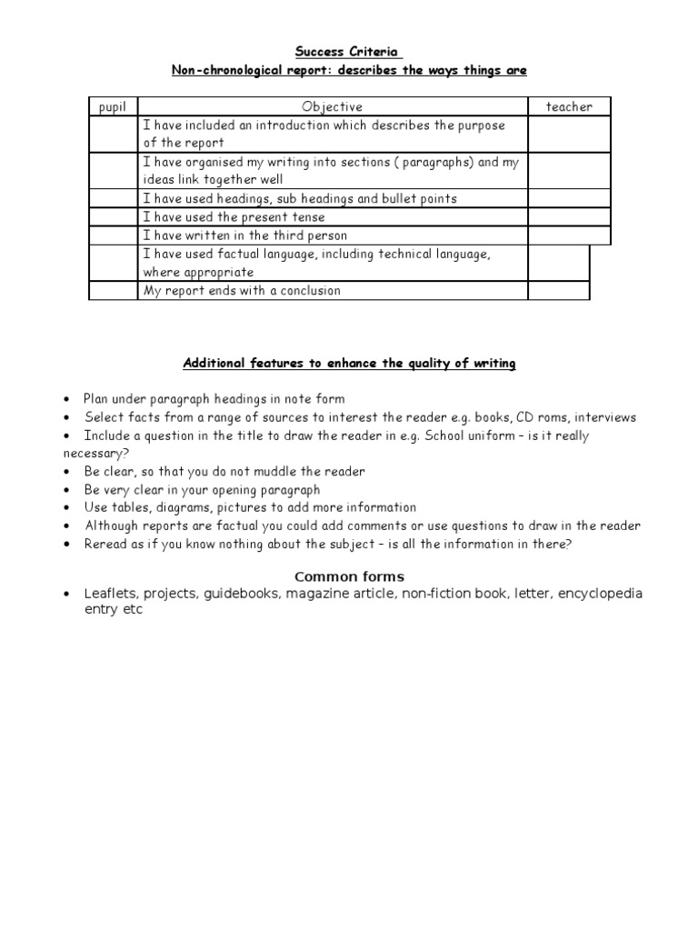 Success Criteria For Different Writing Genre | PDF | Argument | Verb