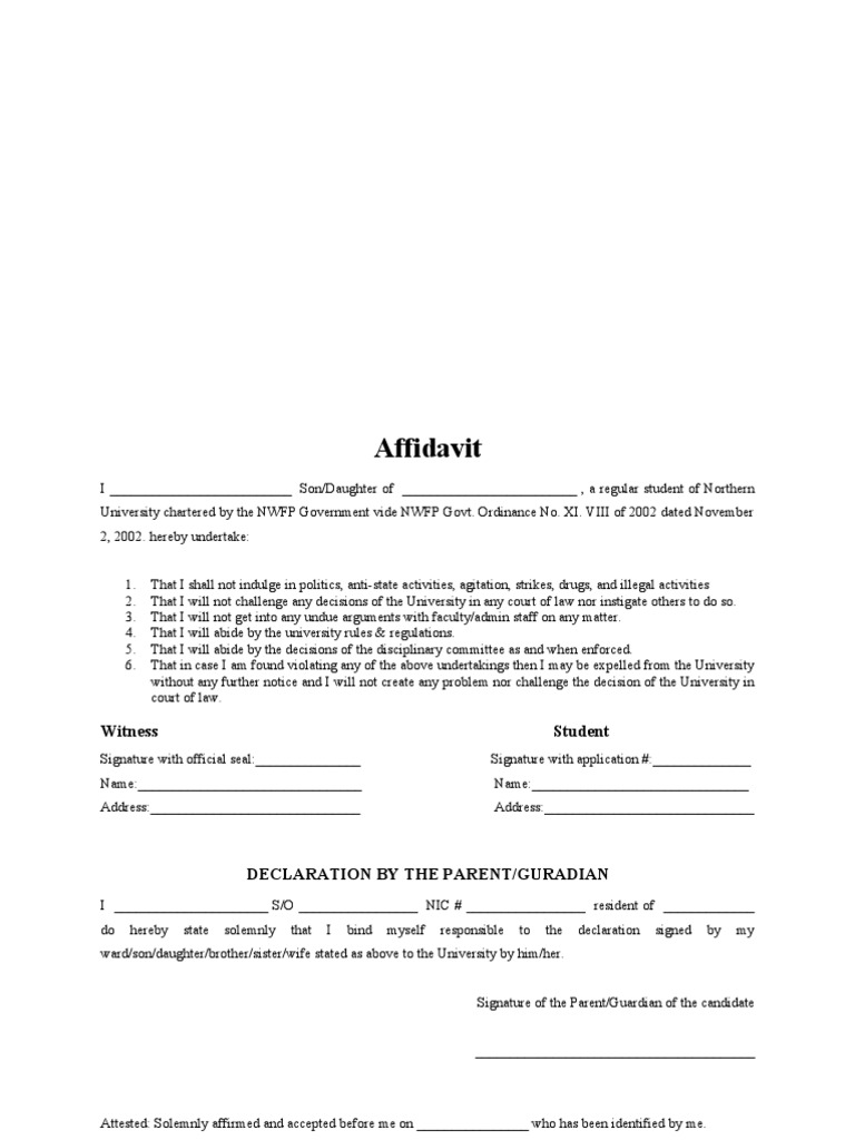 Affidavit of Conduct for Students | PDF