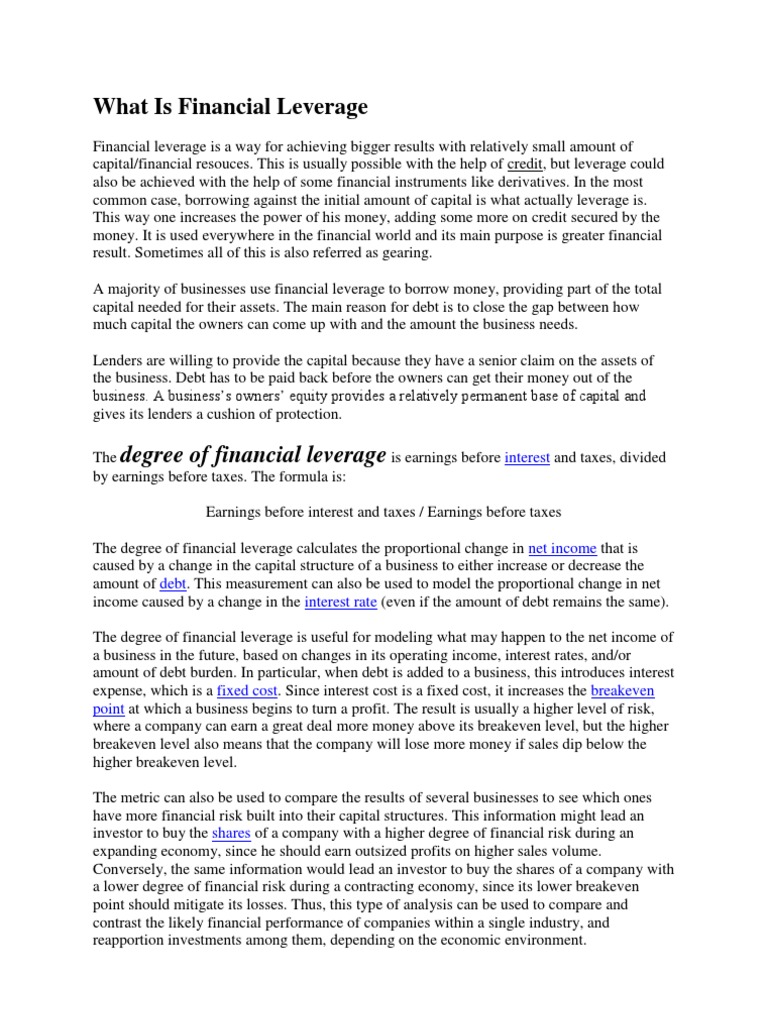 Financial Leverage | PDF | Leverage (Finance) | Financial Capital