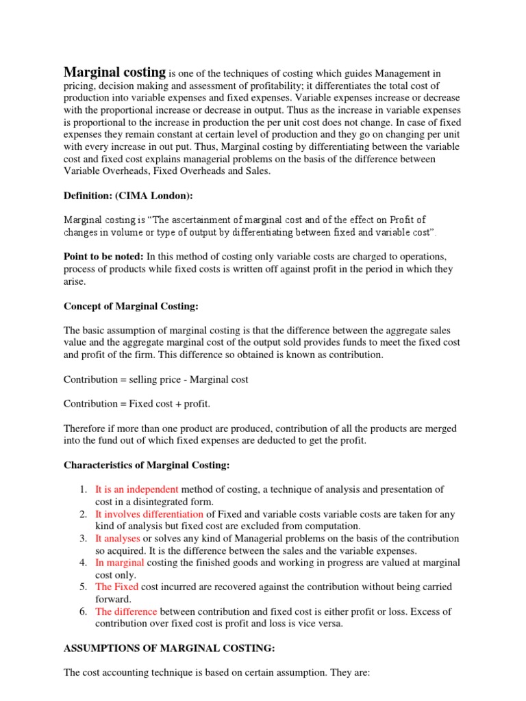 Marginal Costing: Definition: (CIMA London) | PDF | Profit (Accounting ...