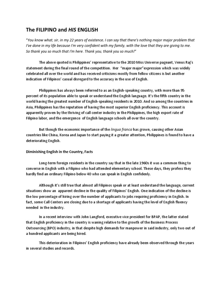 Filipino English | English Language | Philippines