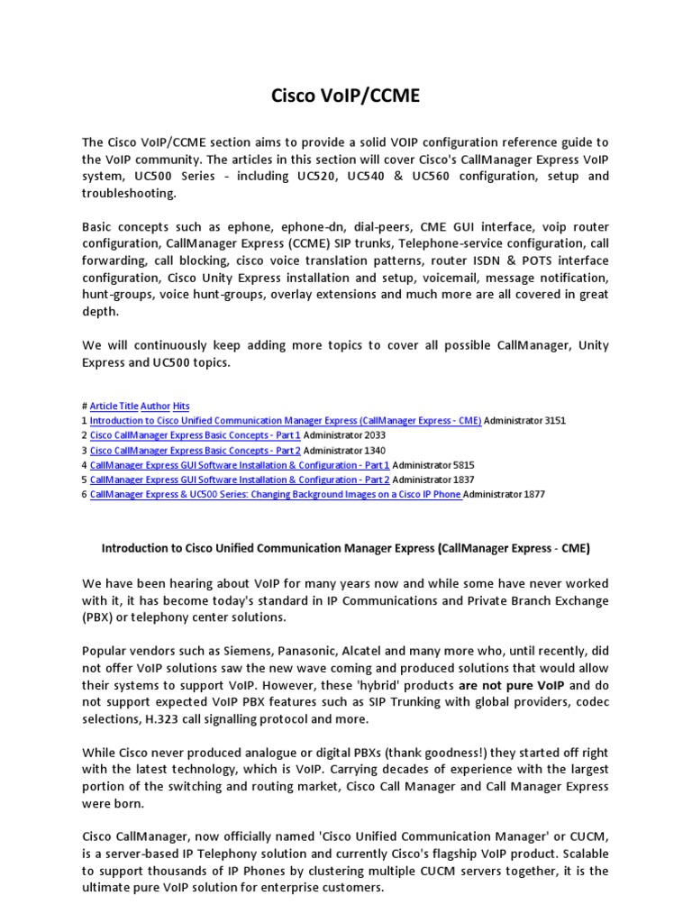 Cisco Voip Ccme Introduction To Cisco Unified Communication Manager Express Callmanager