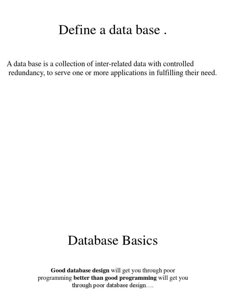 Define A Data Base | PDF | Relational Database | Databases