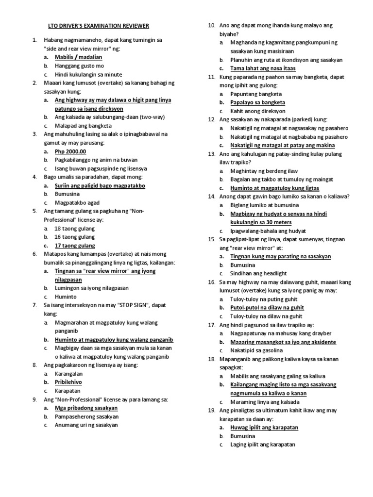 LTO Driver's License Reviewer | PDF