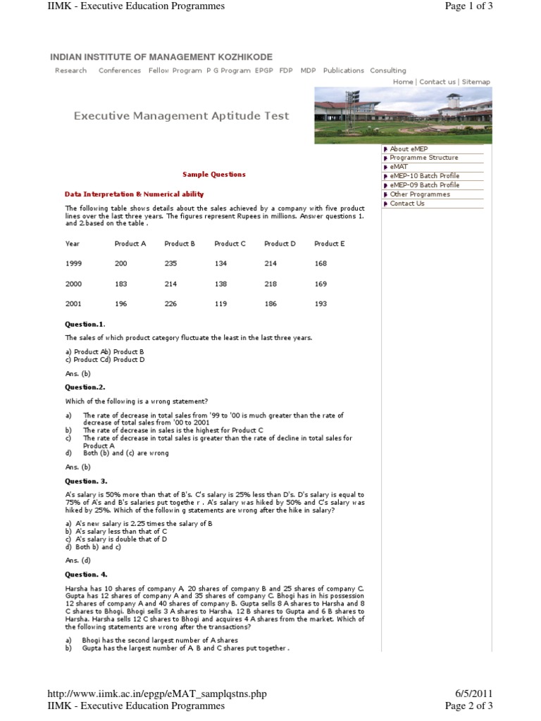 IIMK eMAT Sample Questions | PDF | Theory | Cognition
