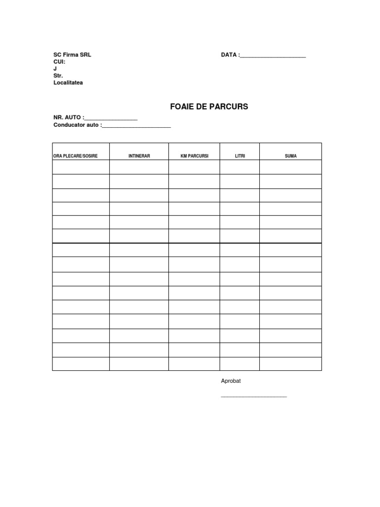 Model Foaie de Parcurs | PDF