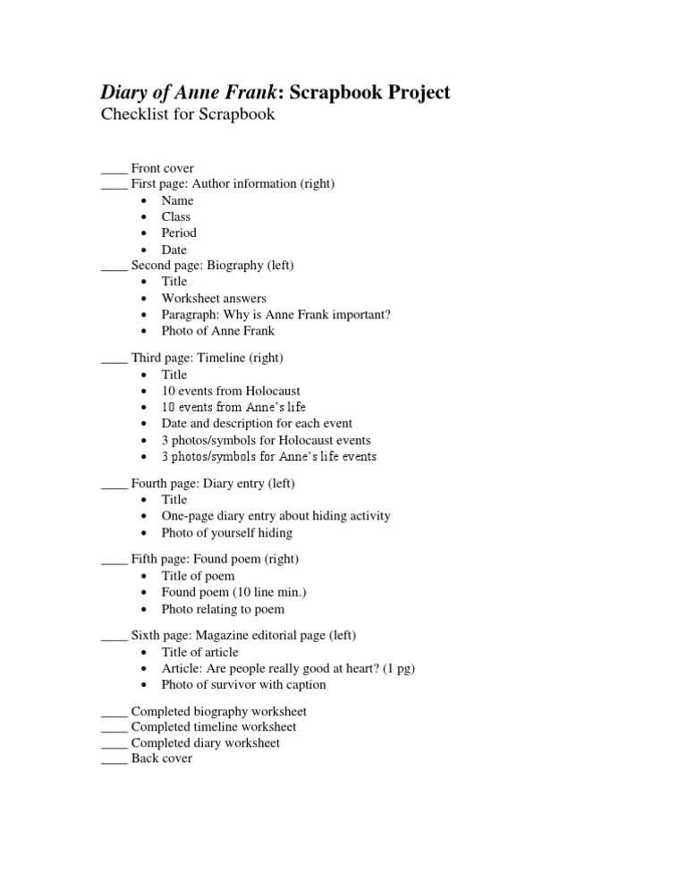 Anne Frank Scrapbook Project Guide | PDF | History