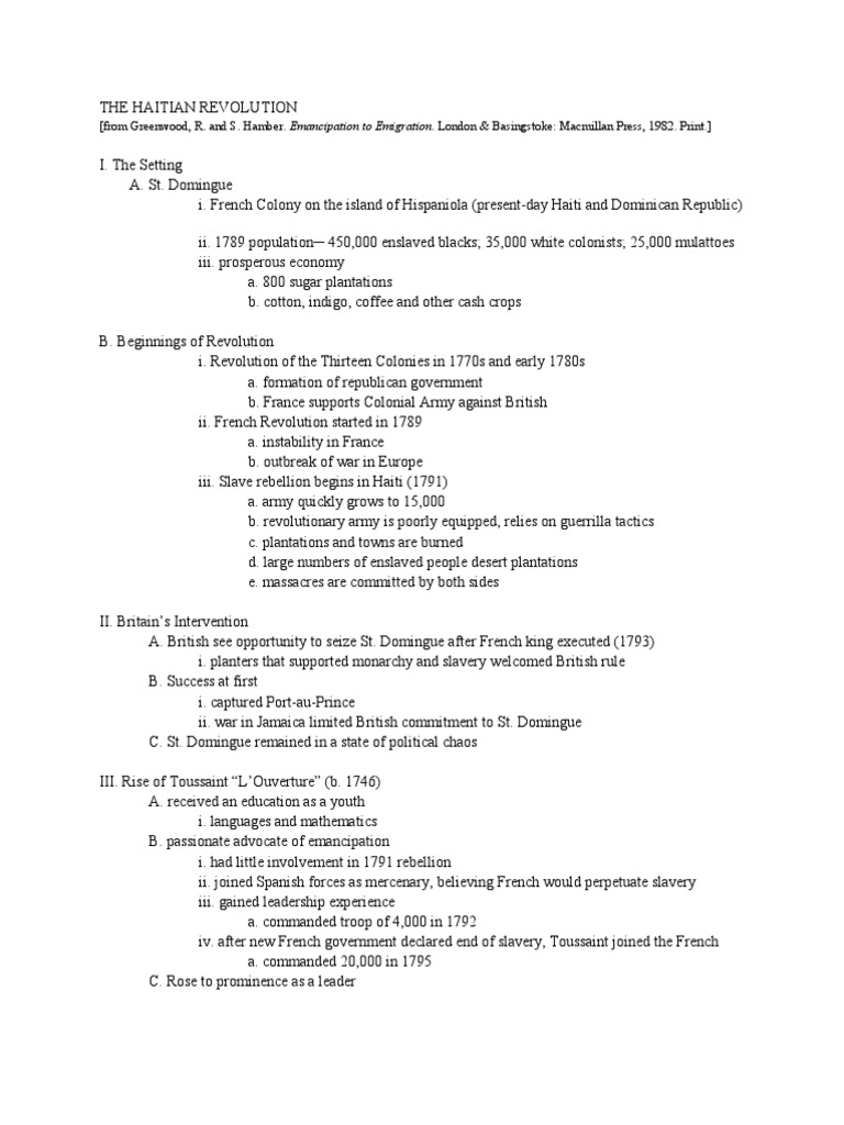 Notes Haitian Revolution | PDF | Abolitionism | Haiti