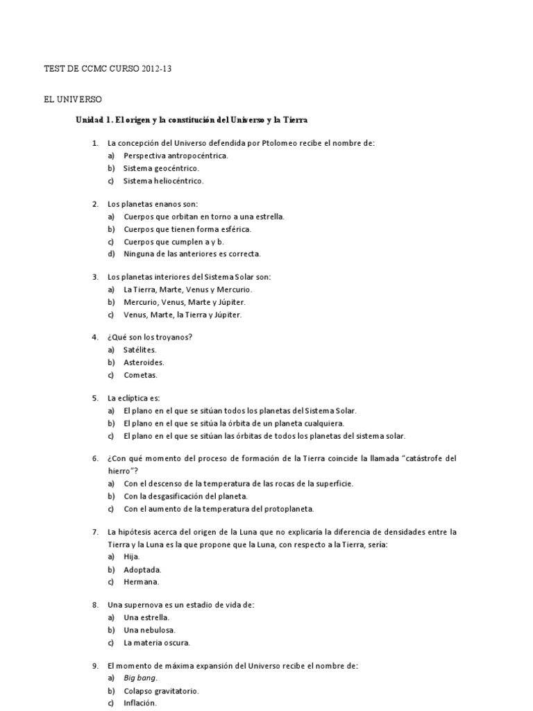 Test de CCMC 2012-13 | PDF | Homo | Estrellas