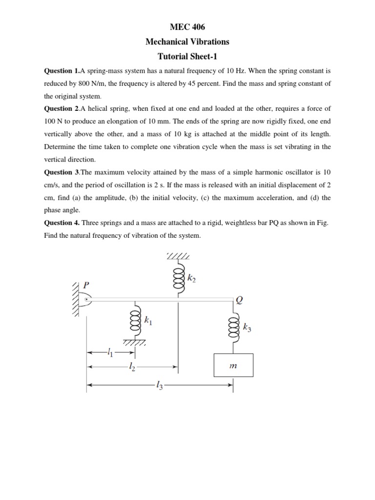 Tutorial Sheet 1 | PDF | Oscillation | Physical Quantities